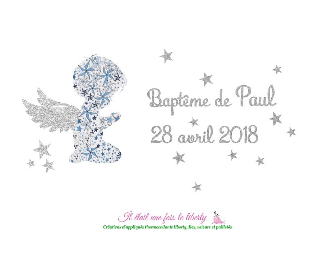 Applique Iron-on Baptism Angel Girl Liberty Fabric Adelajda Brown Flex ...