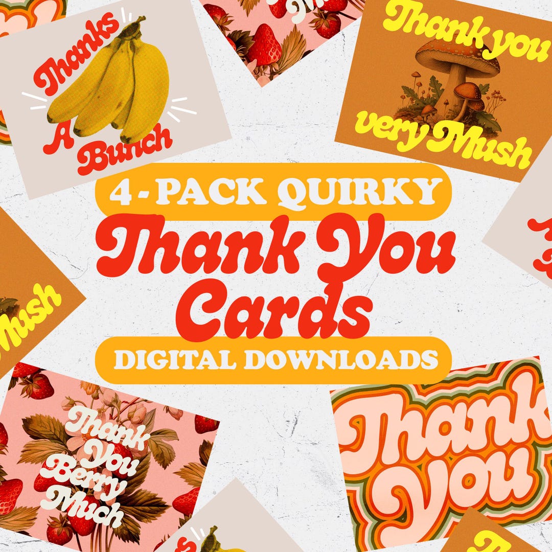 Printable 4-pack Quirky Thank You Cards / Postcards - Digital Download ...
