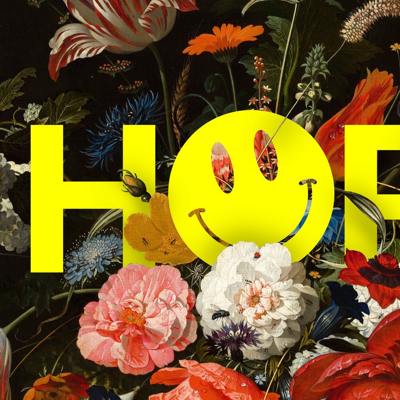 Floral Hope Smiley Face Digital Print - Etsy