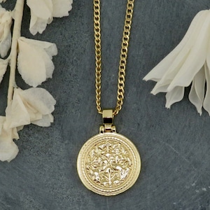 Gold Medallion Necklace | Gold Filled Medallion Pendant | Geometric ...