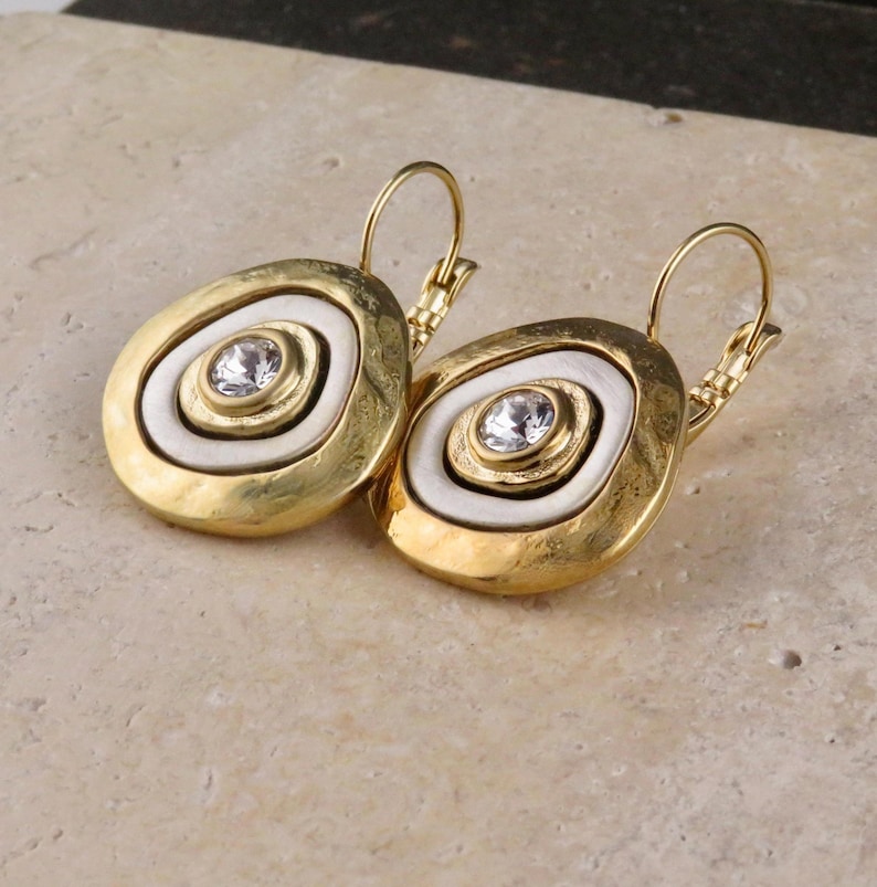 Two Tone Medallion Earrings | Gold Silver Earrings | Mixed Metal ...