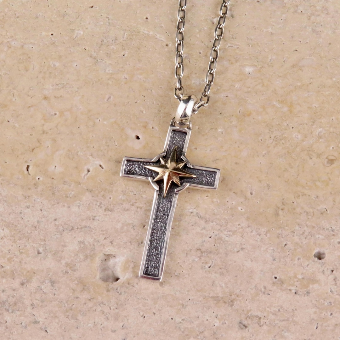 Two Tone Cross Necklace | Silver Gold Cross Medallion | Mixed Metal ...