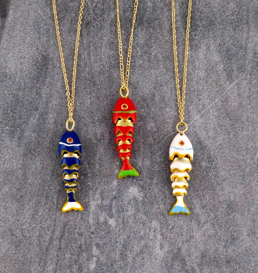 Colorful Fish Necklace | Enamel Gold Fish | Gold Articulated Fish ...