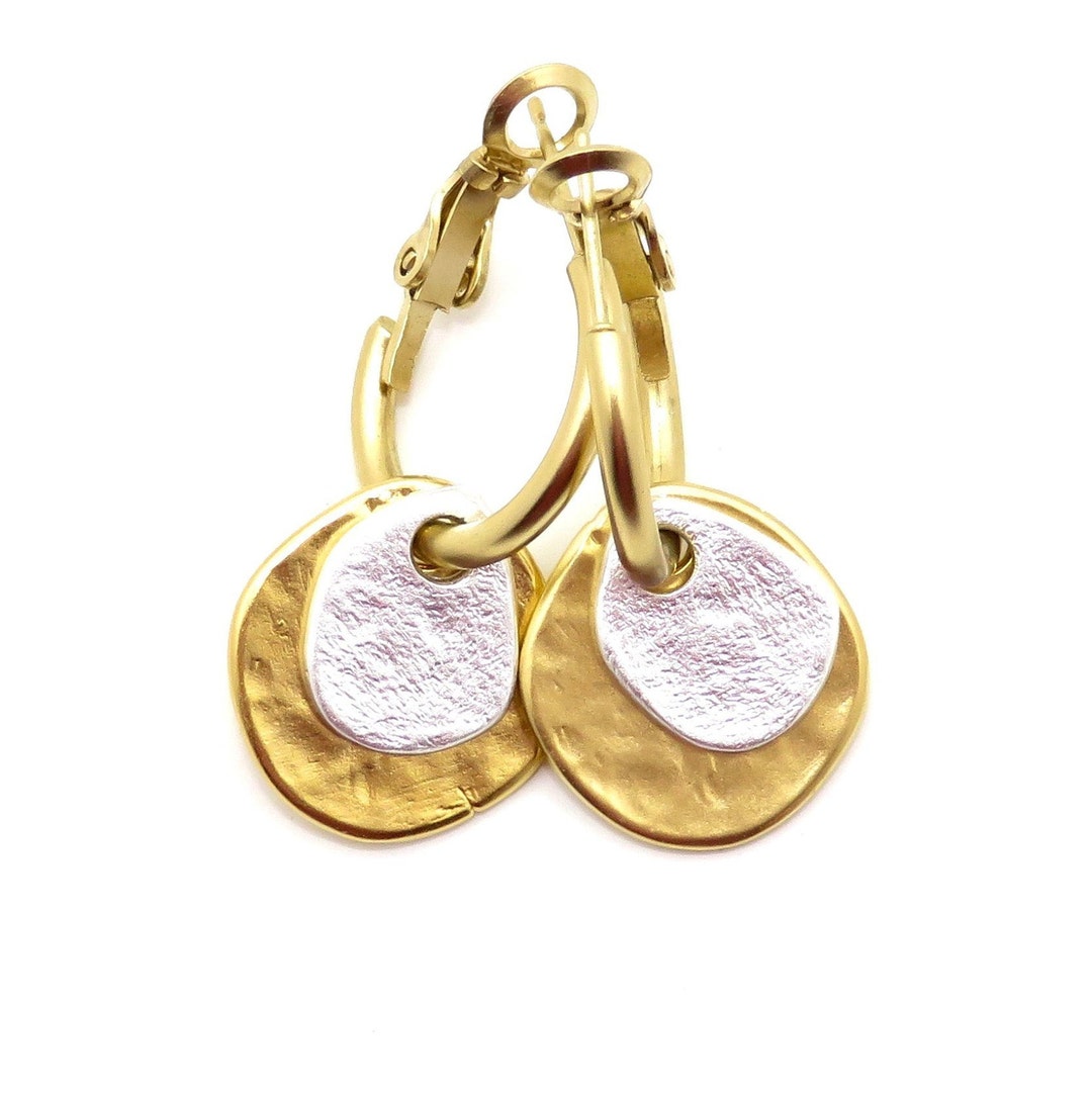 Two Tone Earrings Gold Silver Hoop Earrings Mixed Metal - Etsy
