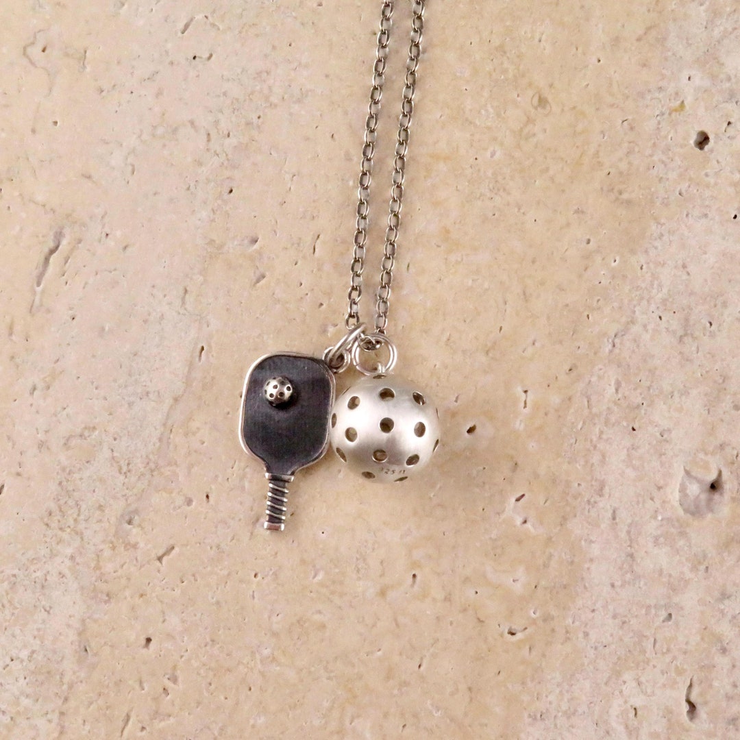 Pickleball Necklace | Sterling Pickleball Pendant | Silver Pickleball ...