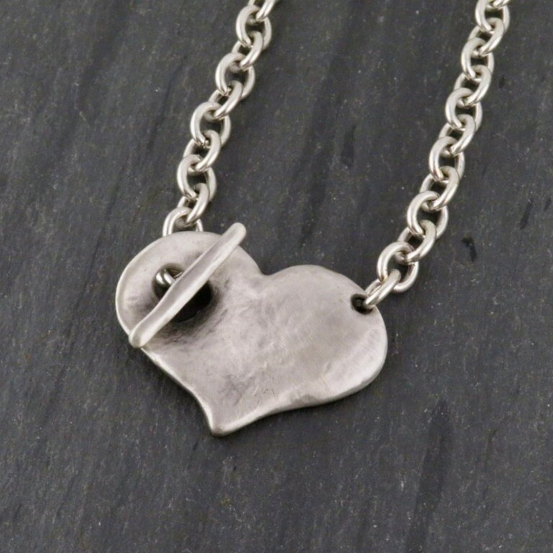 Hammered Silver Heart Necklace | Chunky Heart Necklace | Unique Heart ...