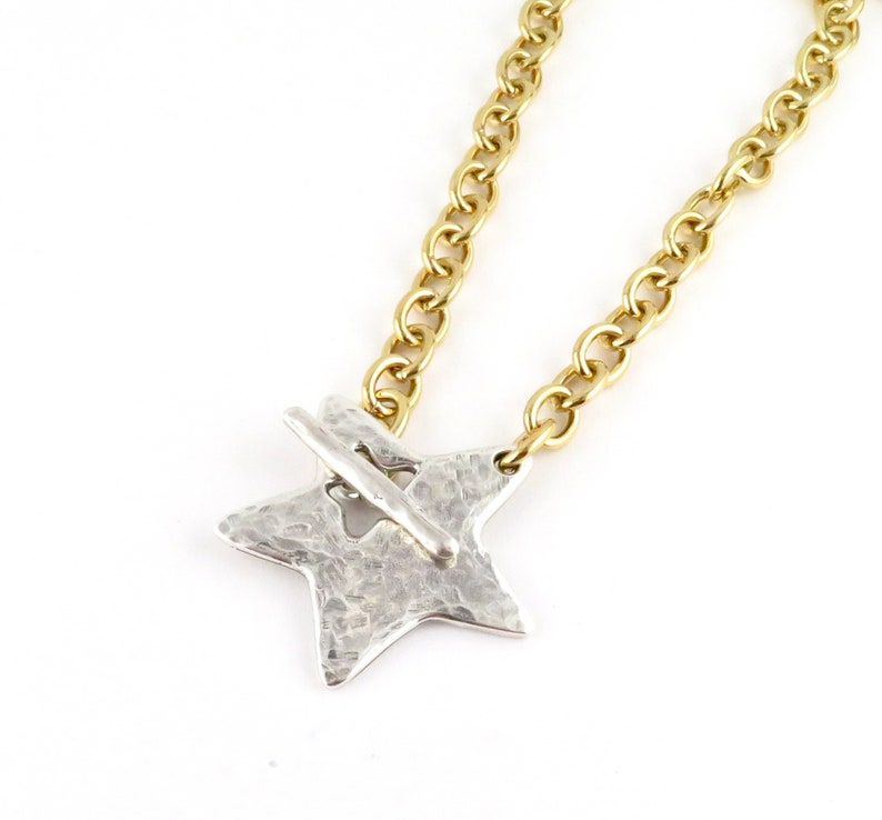 Two Tone Star Necklace | Hammered Star Necklace | Mixed Metal Star ...