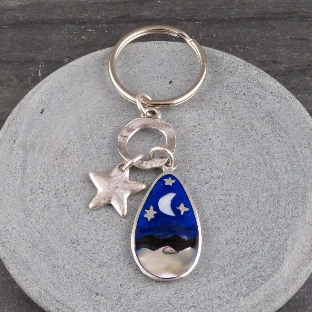 Moon Stars Keyring | Starry Night Keychain | Unique Keyring | Blue ...