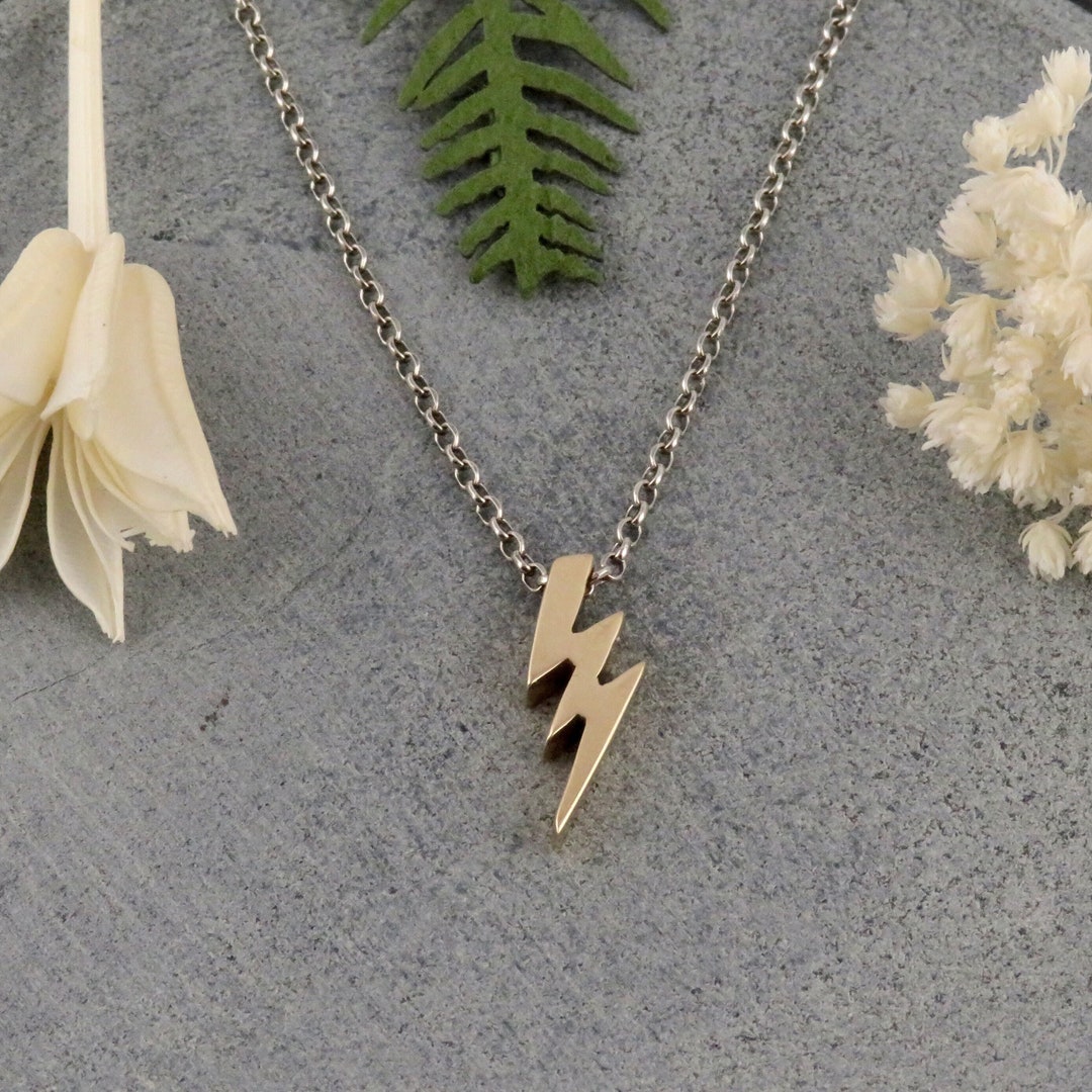 Gold Lightning Bolt Necklace | Lightning Bolt Pendant | Mixed Metal ...