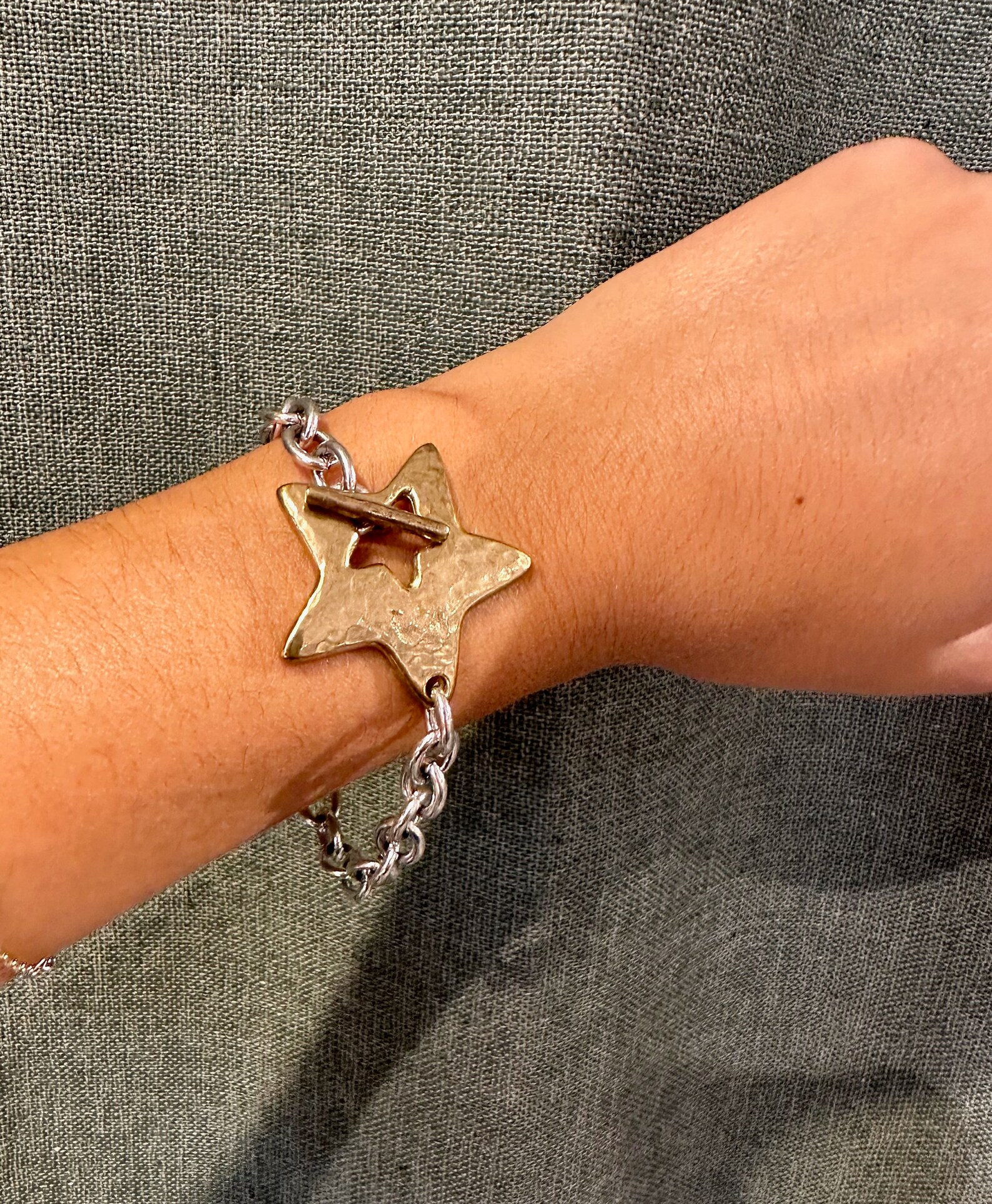 Two Tone Star Bracelet | Hammered Star Bracelet | Chunky Star Bracelet ...