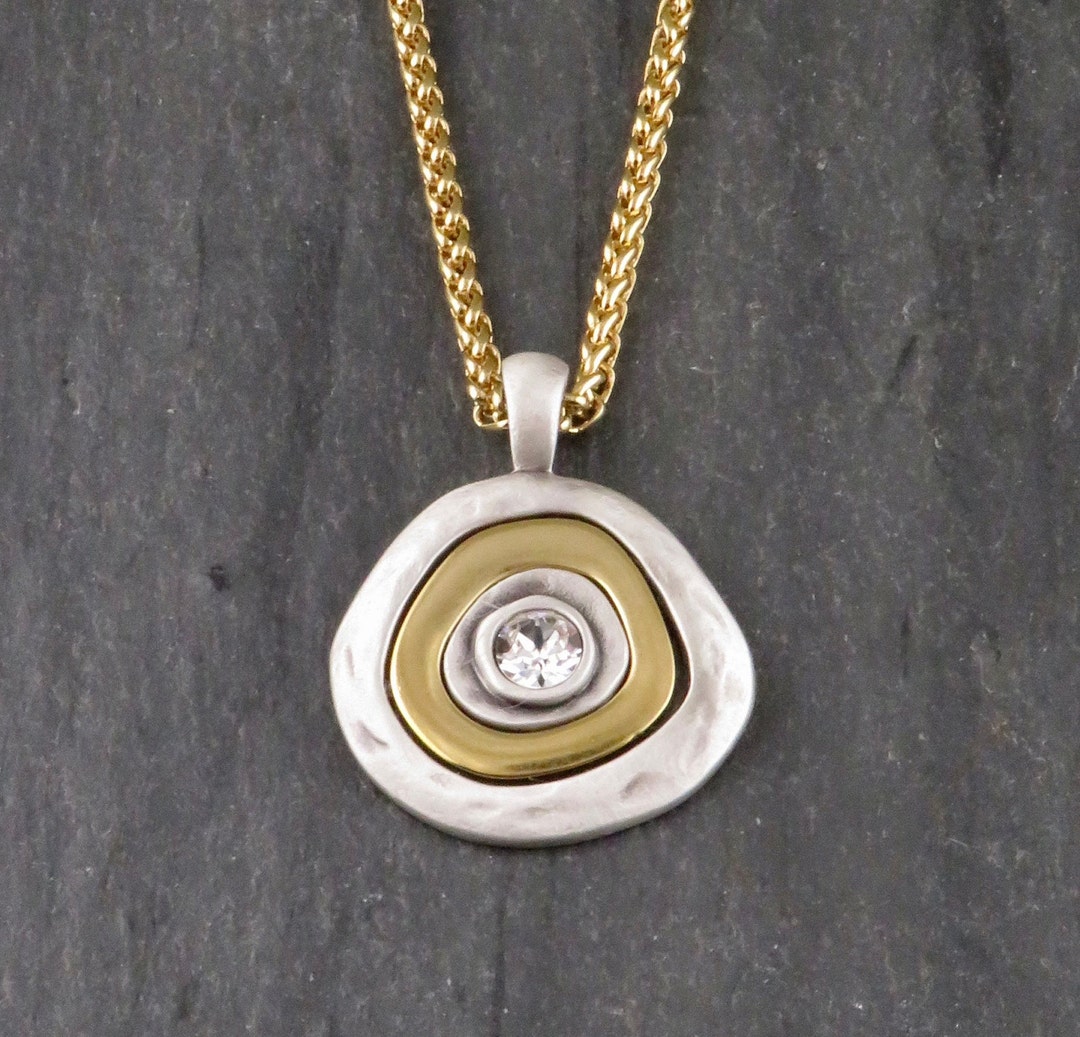 Two Tone Necklace | Hammered Gold Silver Pendant | Two Tone Sparkle ...