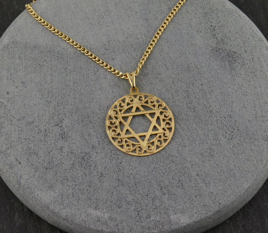 Gold Jewish Star Necklace | Floral Star of David Necklace | Gold Magen ...