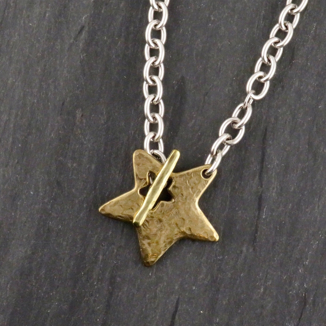 Two Tone Star Necklace | Hammered Star Necklace | Mixed Metal Star ...