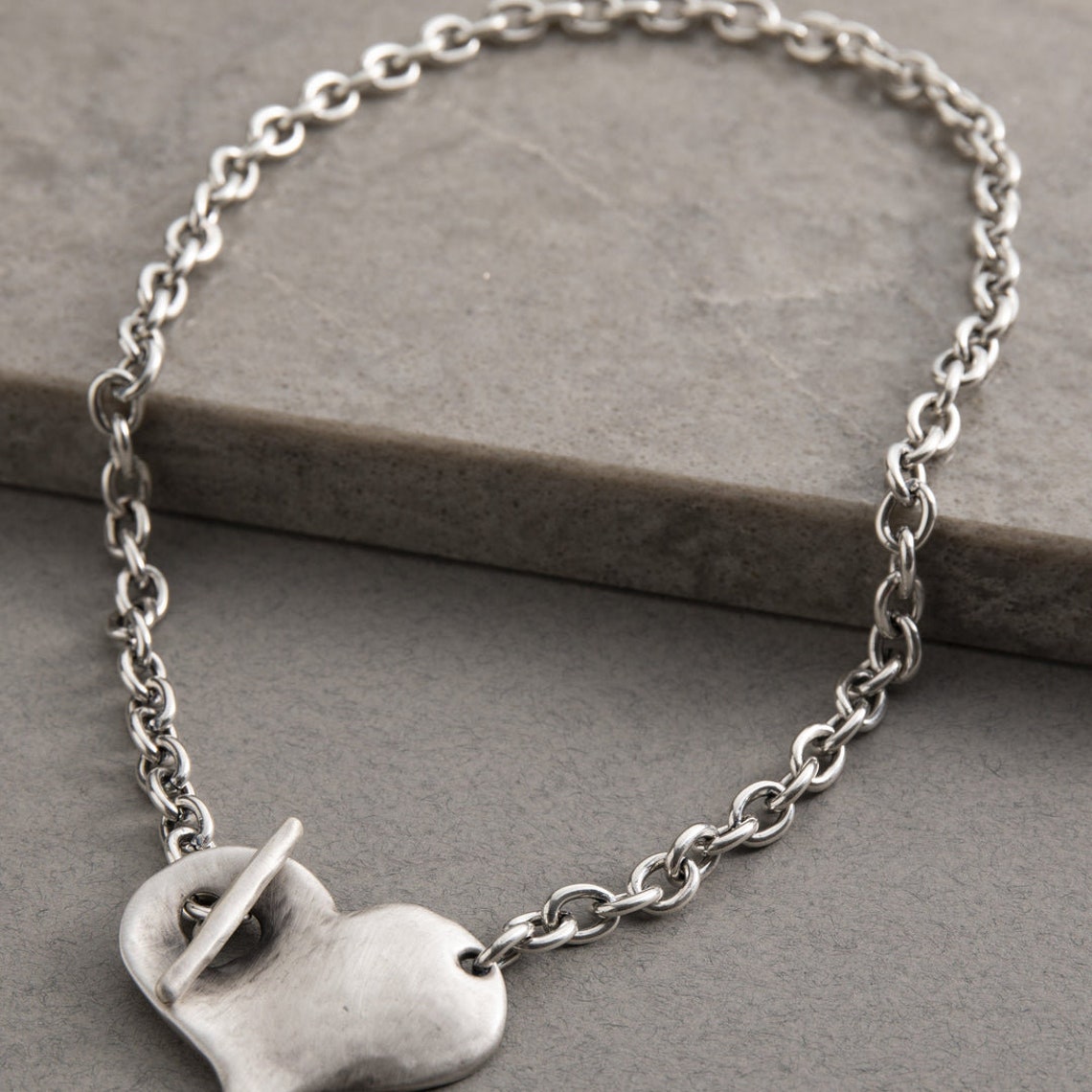 Hammered Silver Heart Necklace Chunky Heart Necklace - Etsy