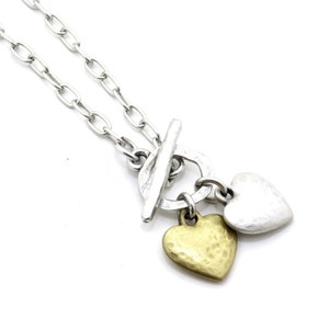 Two Tone Heart Necklace | Hammered Heart Necklace | Gold Silver Hearts ...