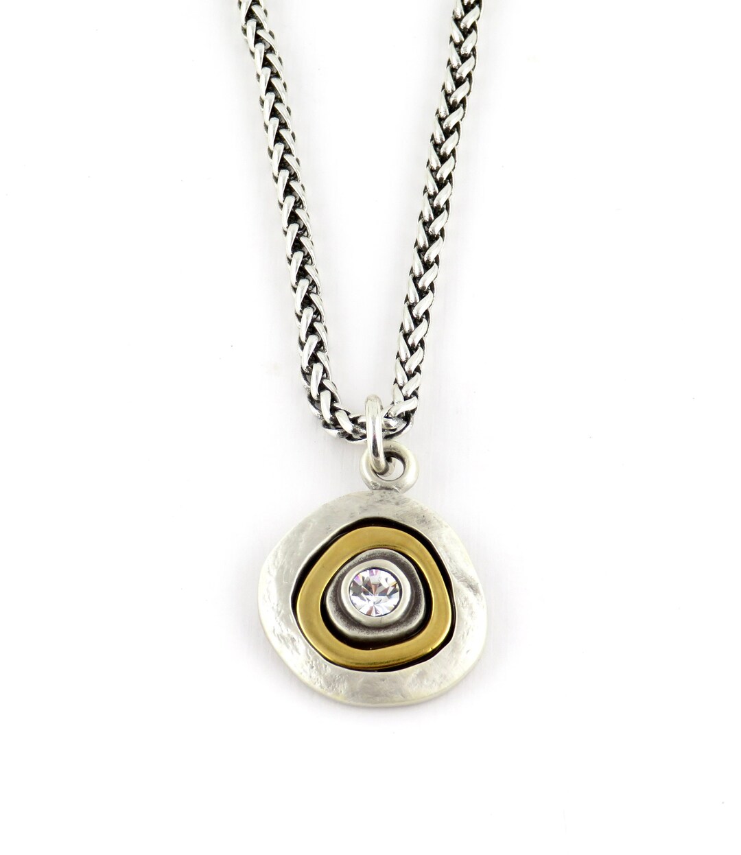 Two Tone Crystal Pendant | Gold Silver Necklace | Mixed Metal CZ ...