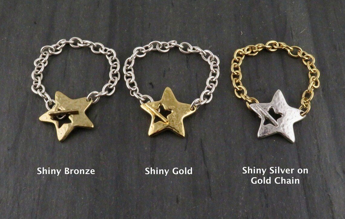 Two Tone Star Bracelet | Hammered Star Bracelet | Chunky Star Bracelet ...