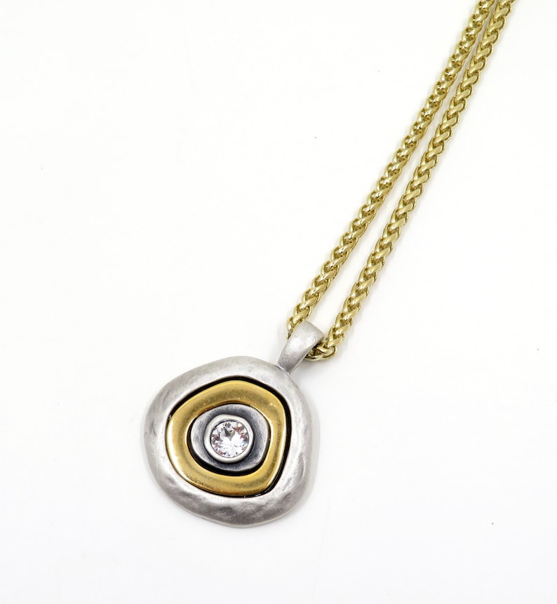 Two Tone Necklace | Hammered Gold Silver Pendant | Two Tone Sparkle ...
