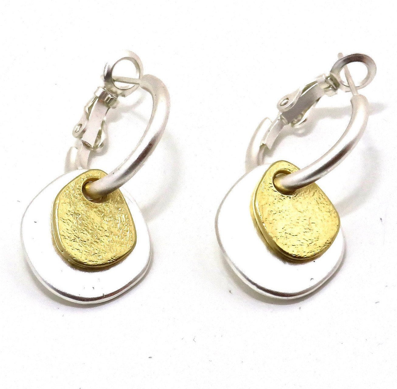 Two Tone Earrings Silver Gold Hoop Earrings Mixed Metal - Etsy