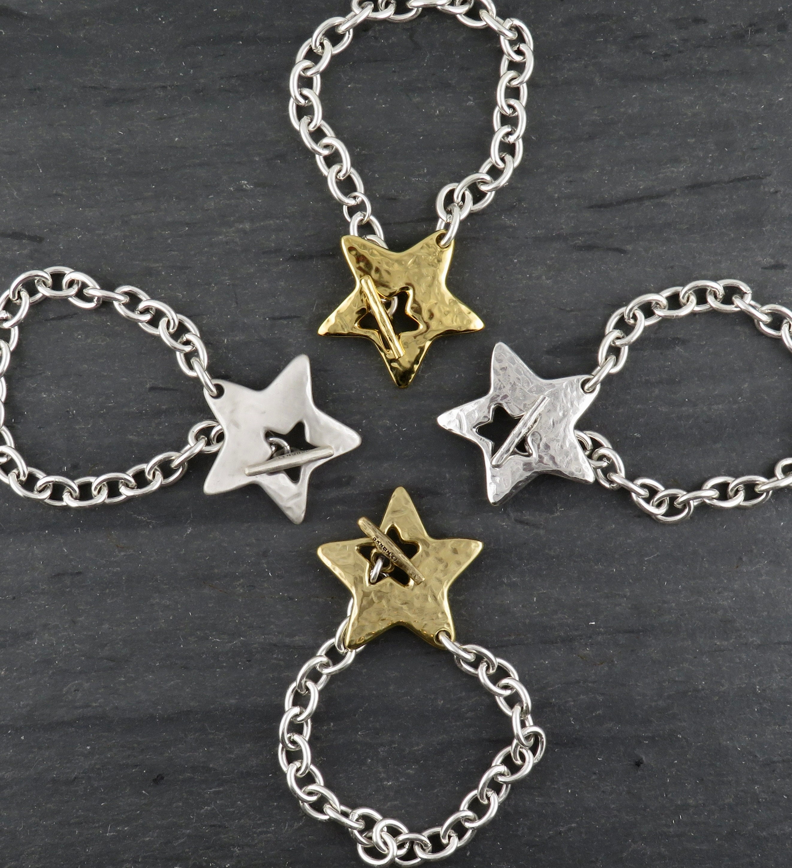 Two Tone Star Bracelet | Hammered Star Bracelet | Chunky Star Bracelet ...