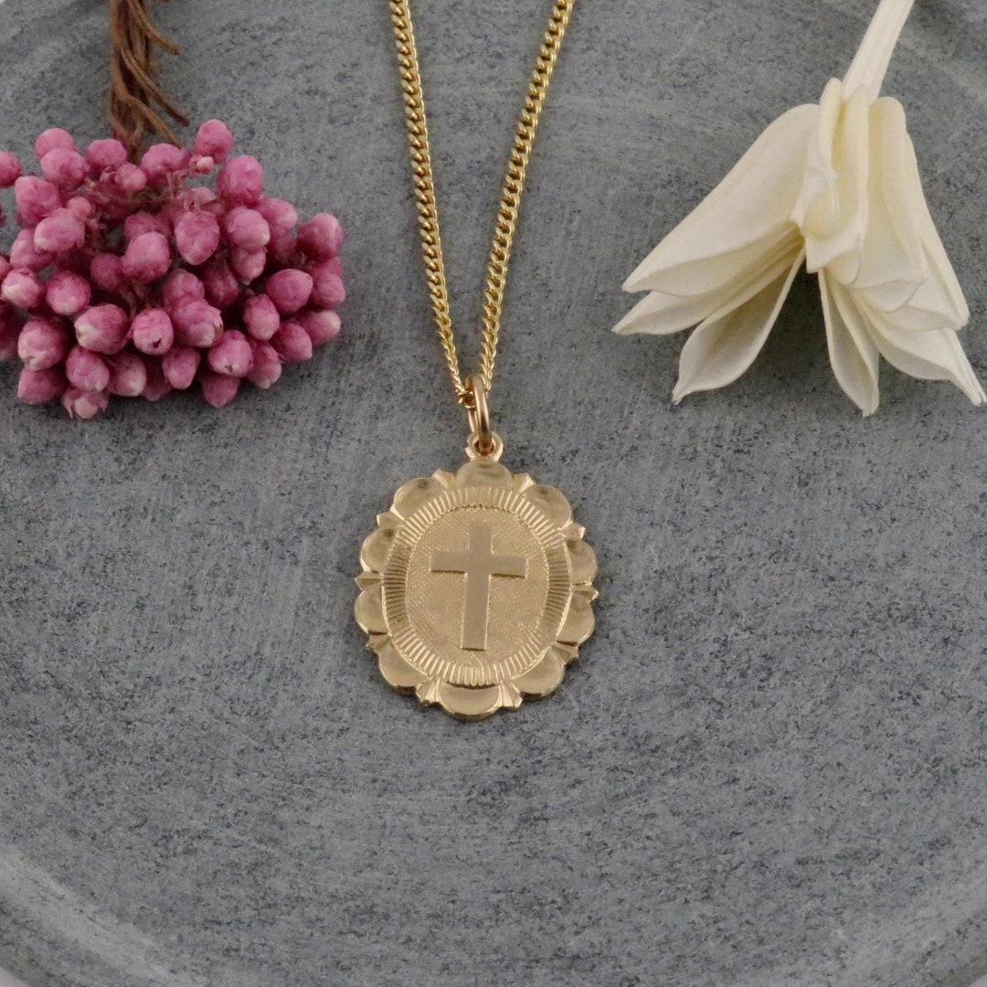 Gold Cross Necklace Oval | Fancy Cross Pendant | Gold Filled Cross ...