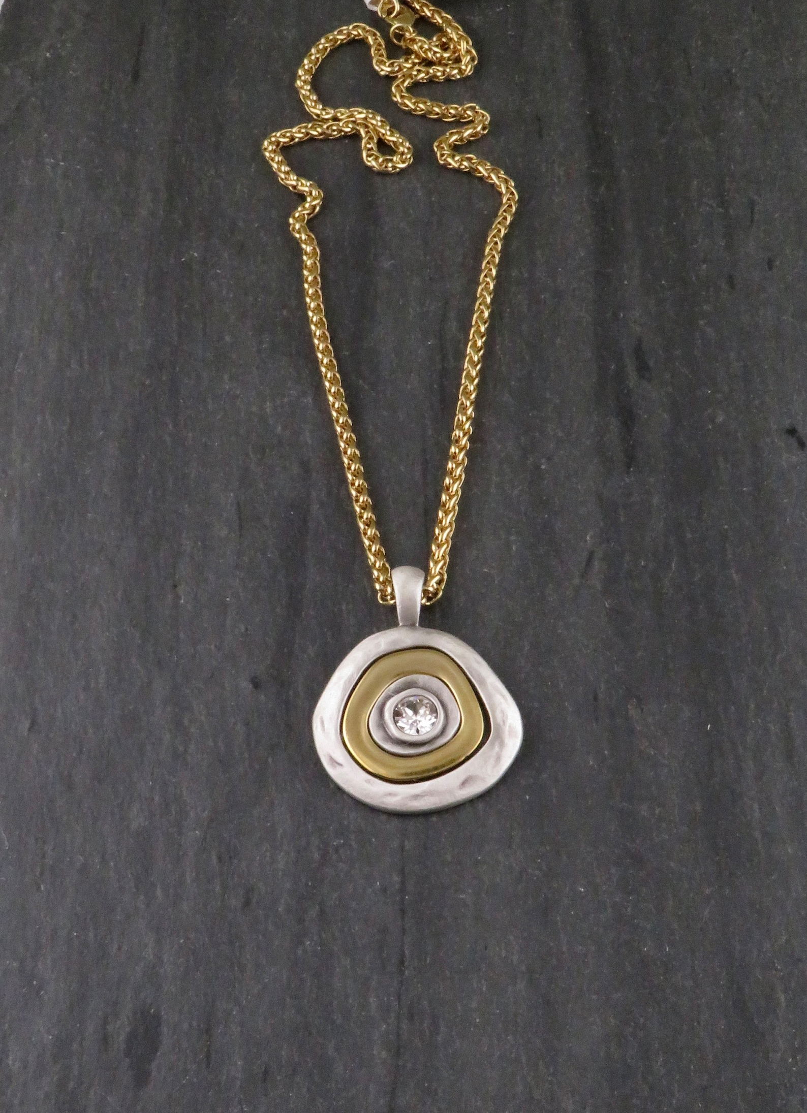 Two Tone Necklace | Hammered Gold Silver Pendant | Two Tone Sparkle ...