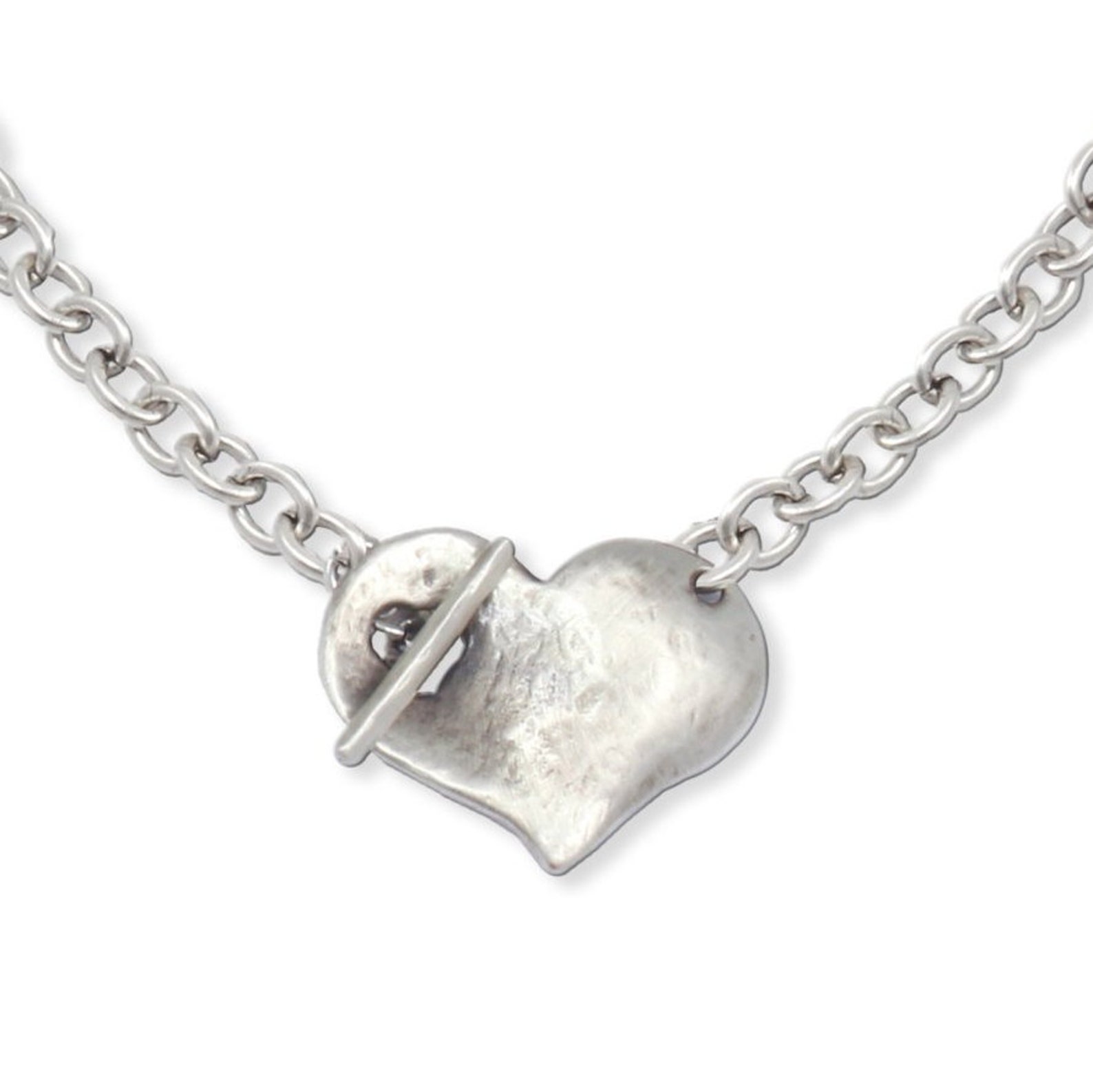 Hammered Silver Heart Necklace | Chunky Heart Necklace | Unique Heart ...