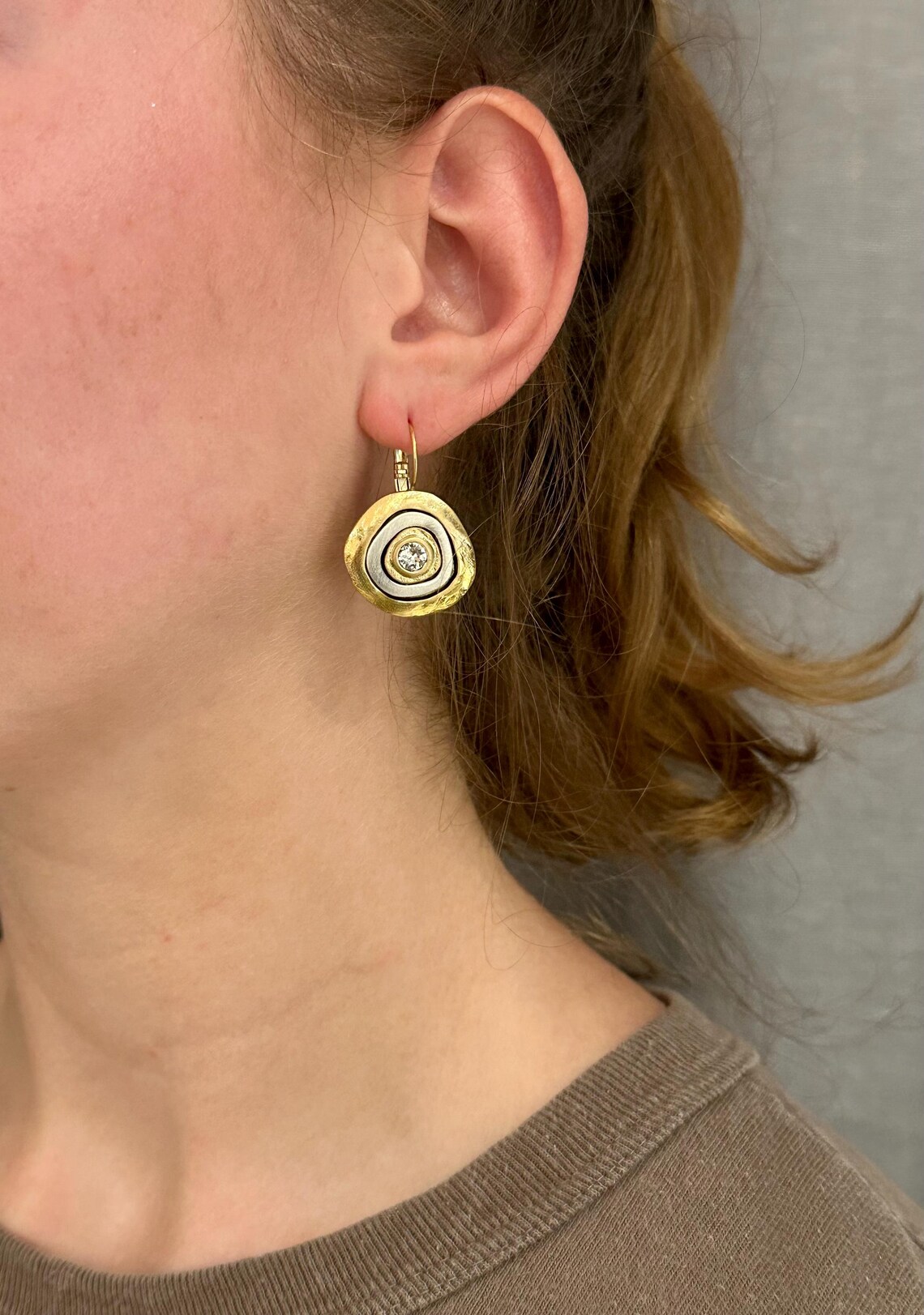 Two Tone Medallion Earrings | Gold Silver Earrings | Mixed Metal ...