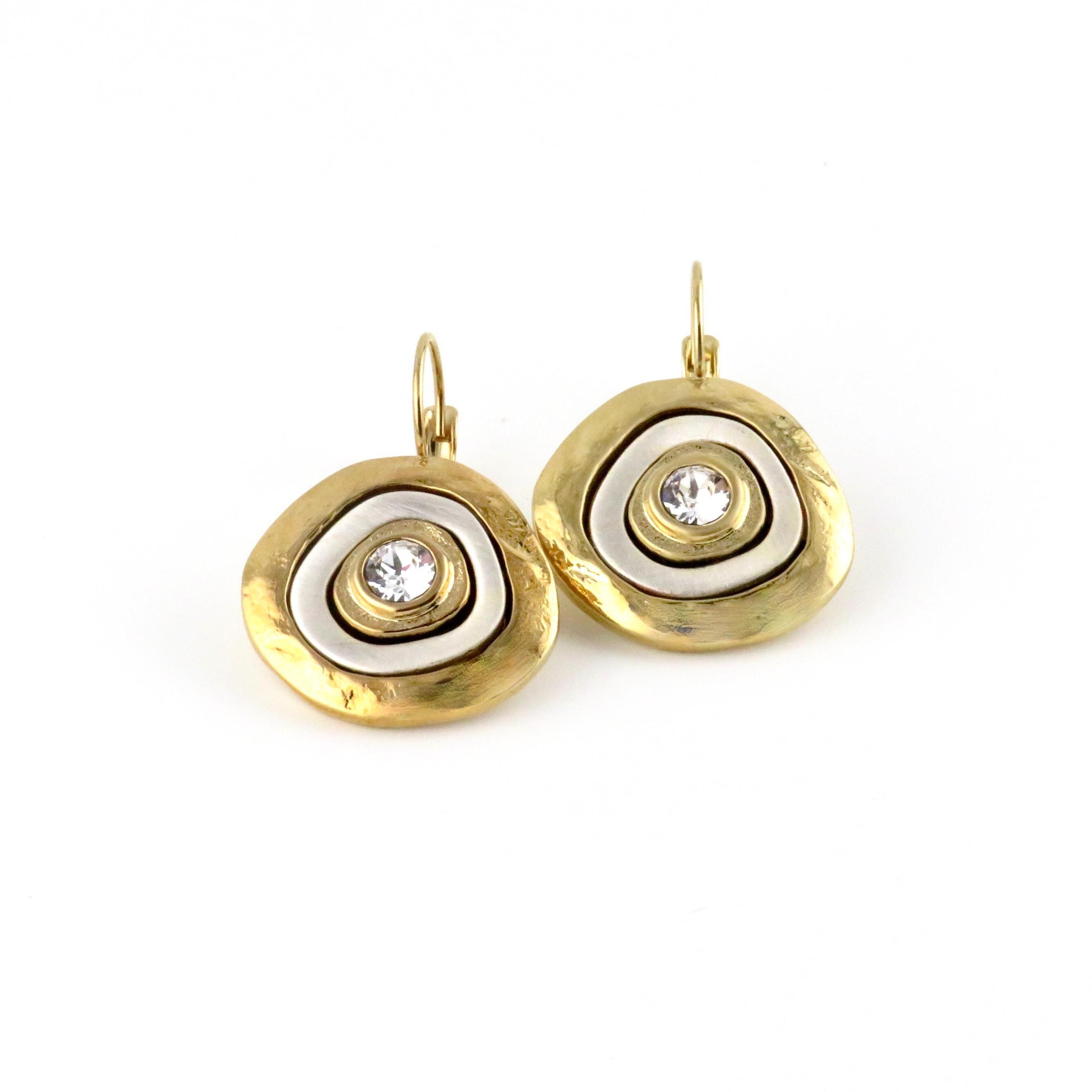 Two Tone Medallion Earrings | Gold Silver Earrings | Mixed Metal ...