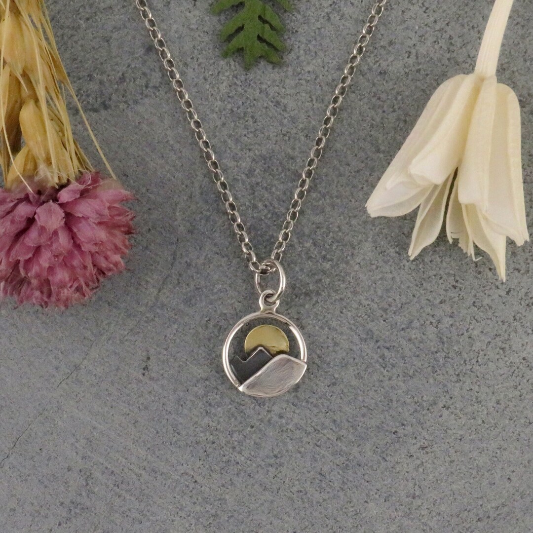 Two Tone Moon Necklace | Mixed Metal Landscape Necklace | Sterling Moon ...