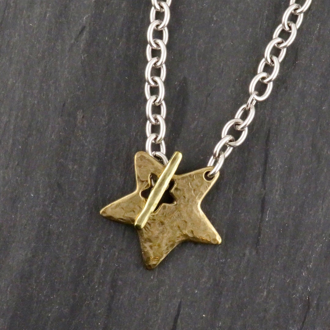 Two Tone Star Necklace Hammered Star Necklace Mixed Metal Star Necklace ...