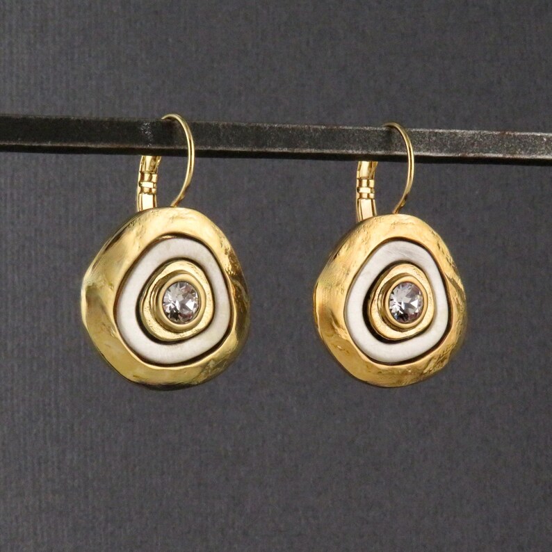 Two Tone Medallion Earrings | Gold Silver Earrings | Mixed Metal ...