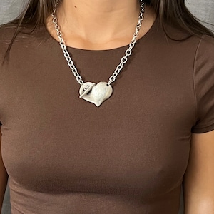 Hammered Silver Heart Necklace | Chunky Heart Necklace | Unique Heart ...