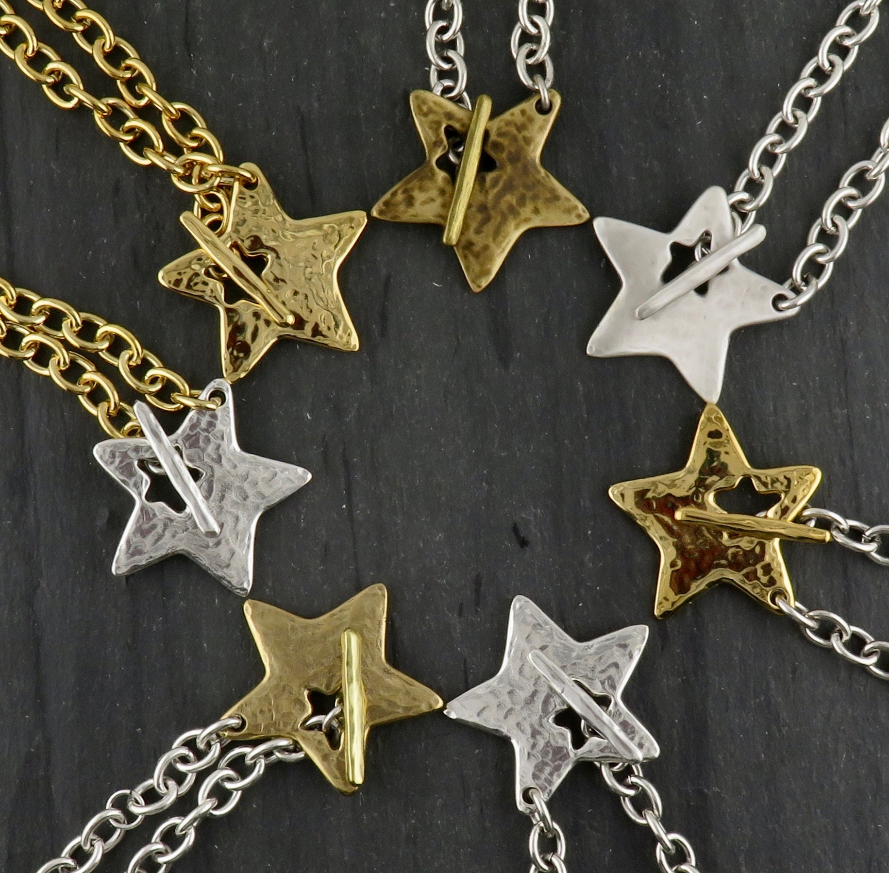 Hammered Silver Star Necklace | Chunky Star Necklace | Front Toggle ...