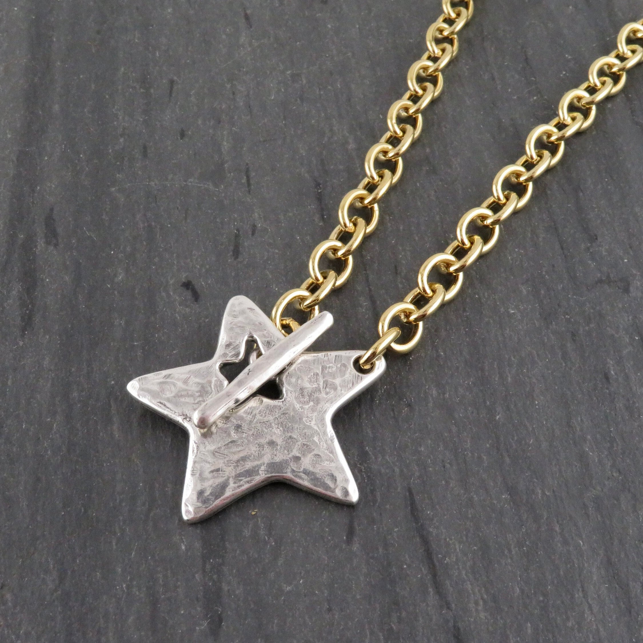 Two Tone Star Necklace | Hammered Star Necklace | Mixed Metal Star ...