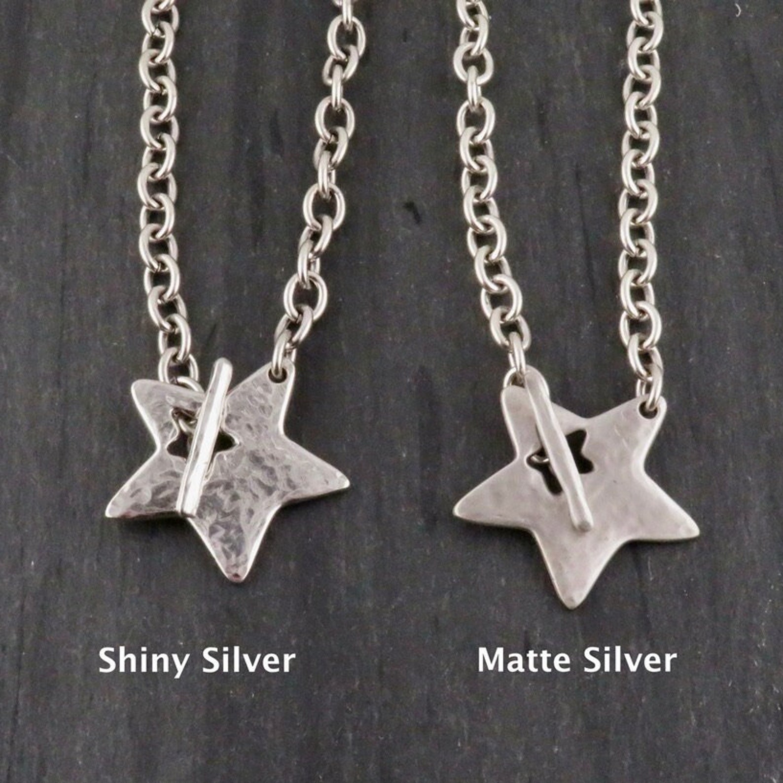 Hammered Silver Star Necklace | Chunky Star Necklace | Front Toggle ...