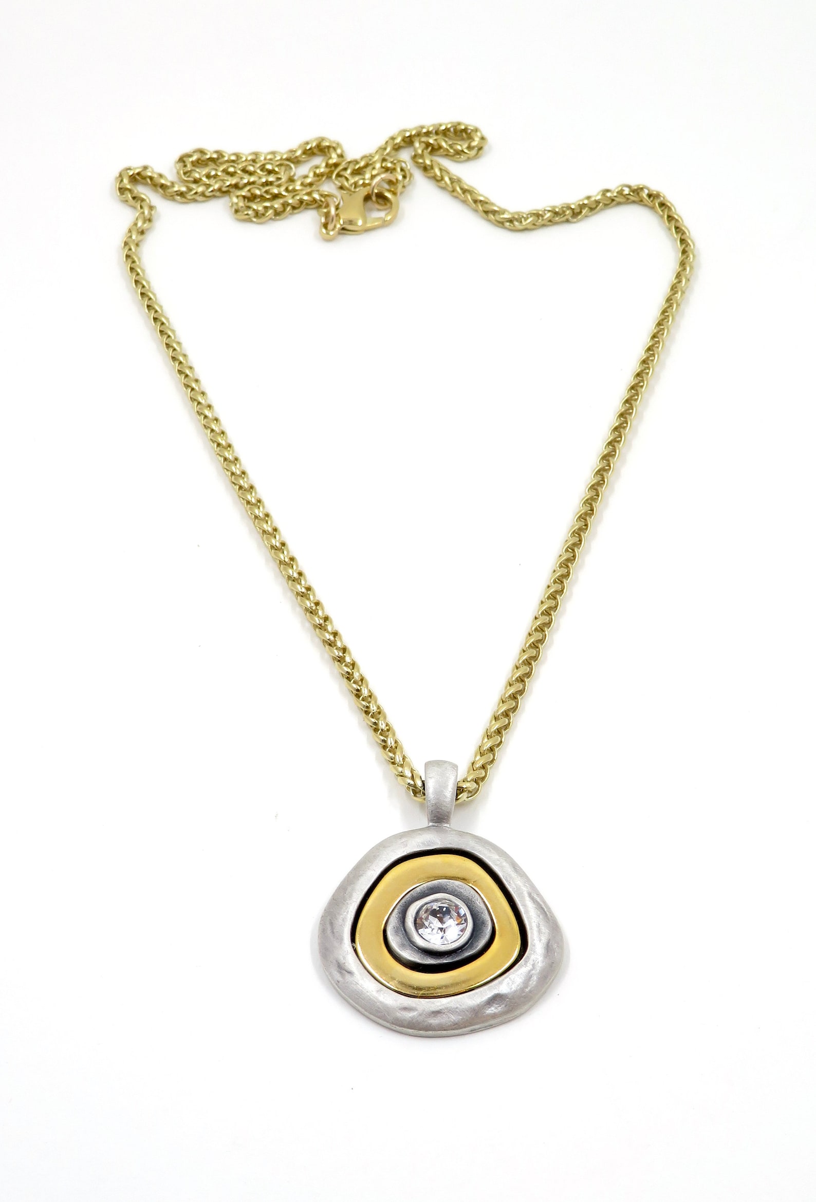 Two Tone Necklace | Hammered Gold Silver Pendant | Two Tone Sparkle ...