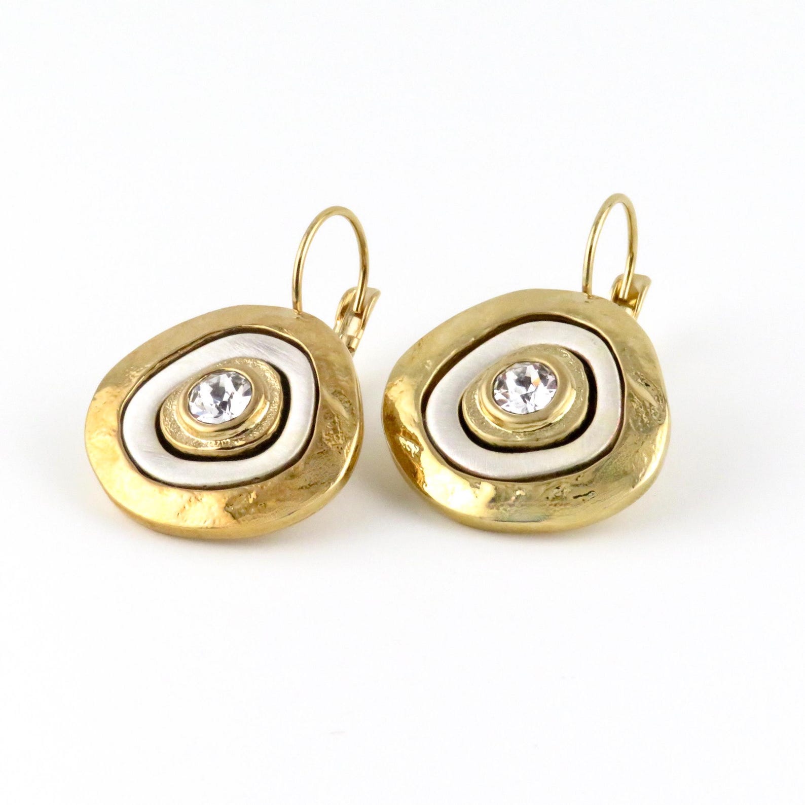 Two Tone Medallion Earrings | Gold Silver Earrings | Mixed Metal ...