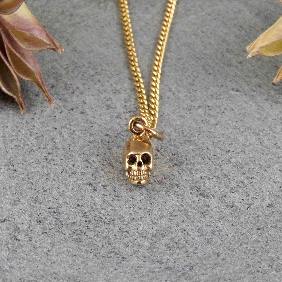 Small Skull Necklace | Tiny Gold Skull Necklace | Gold Mini Skull Charm ...