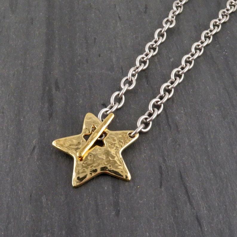 Two Tone Star Necklace | Hammered Star Necklace | Mixed Metal Star ...