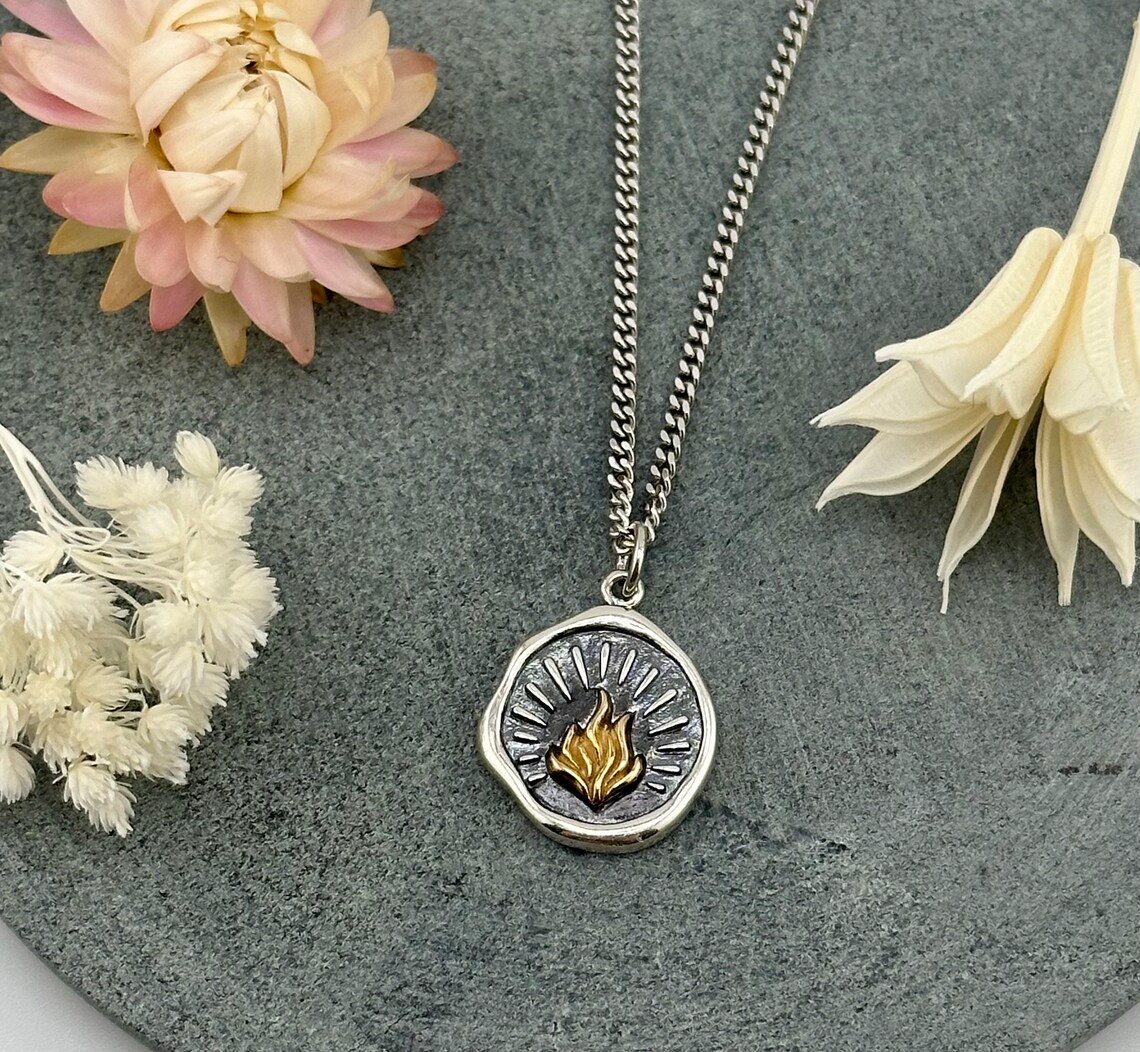 Sterling Flame Pendant | Silver Fire Necklace | Two Tone Flames Pendant ...