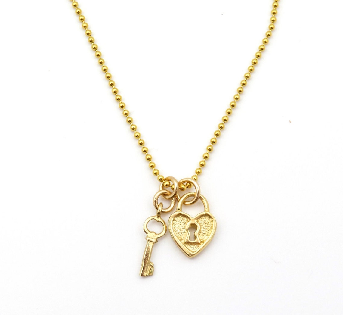 Gold Heart Lock Key Necklace Heart and Key Charm Necklace - Etsy