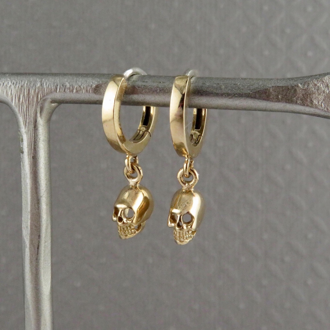 Gold Skull Hoop Earrings | Small Gold Skull Earrings | Mini Gold Skull ...