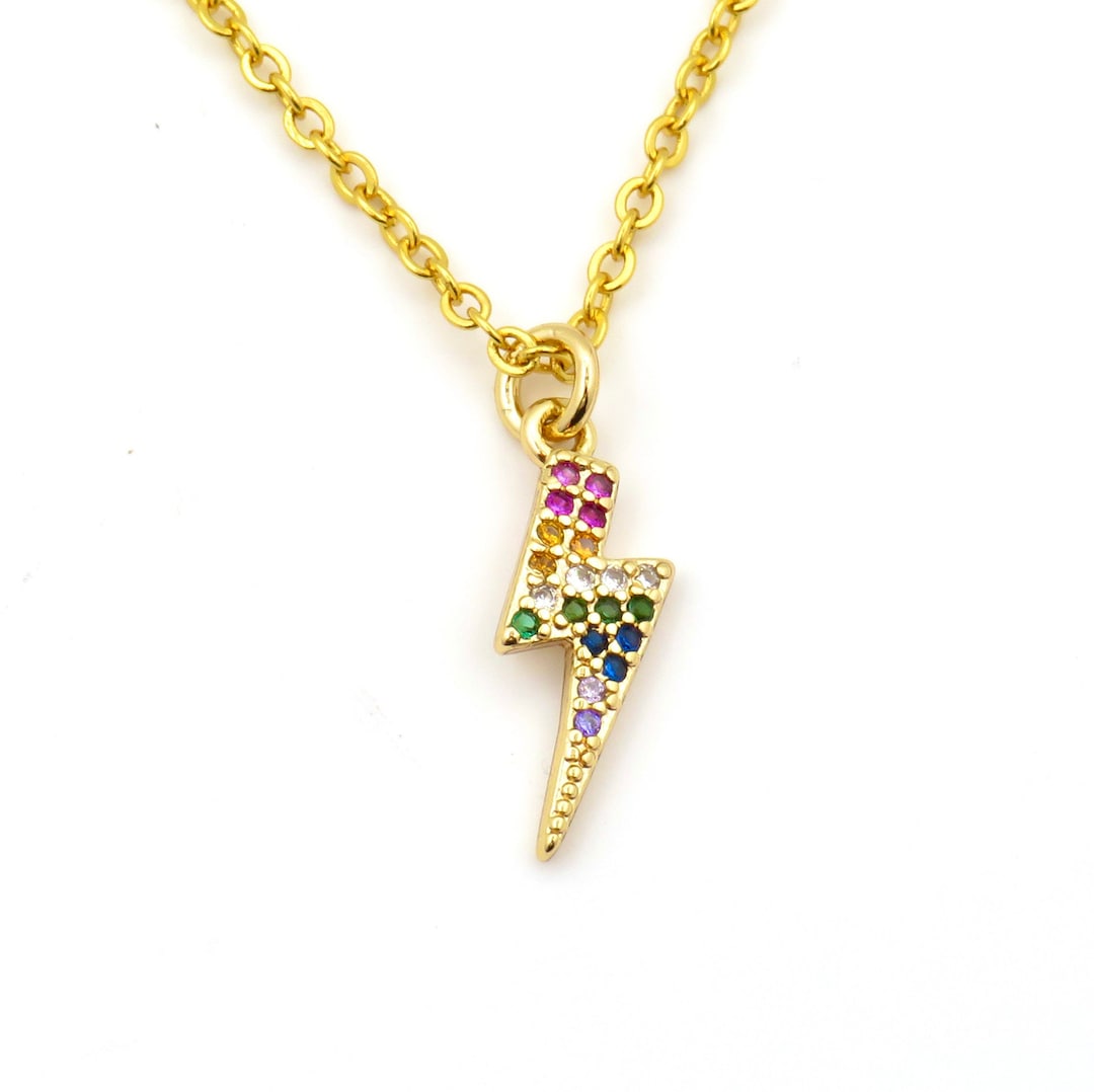 Gold Lightning Bolt Necklace | Lightning Bolt Multicolor Pendant ...