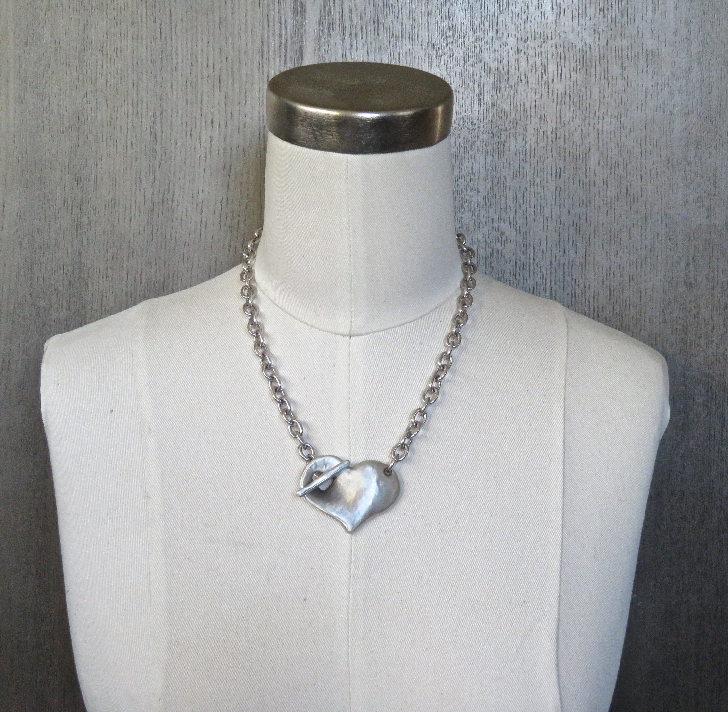 Hammered Silver Heart Necklace Chunky Heart Necklace | Etsy