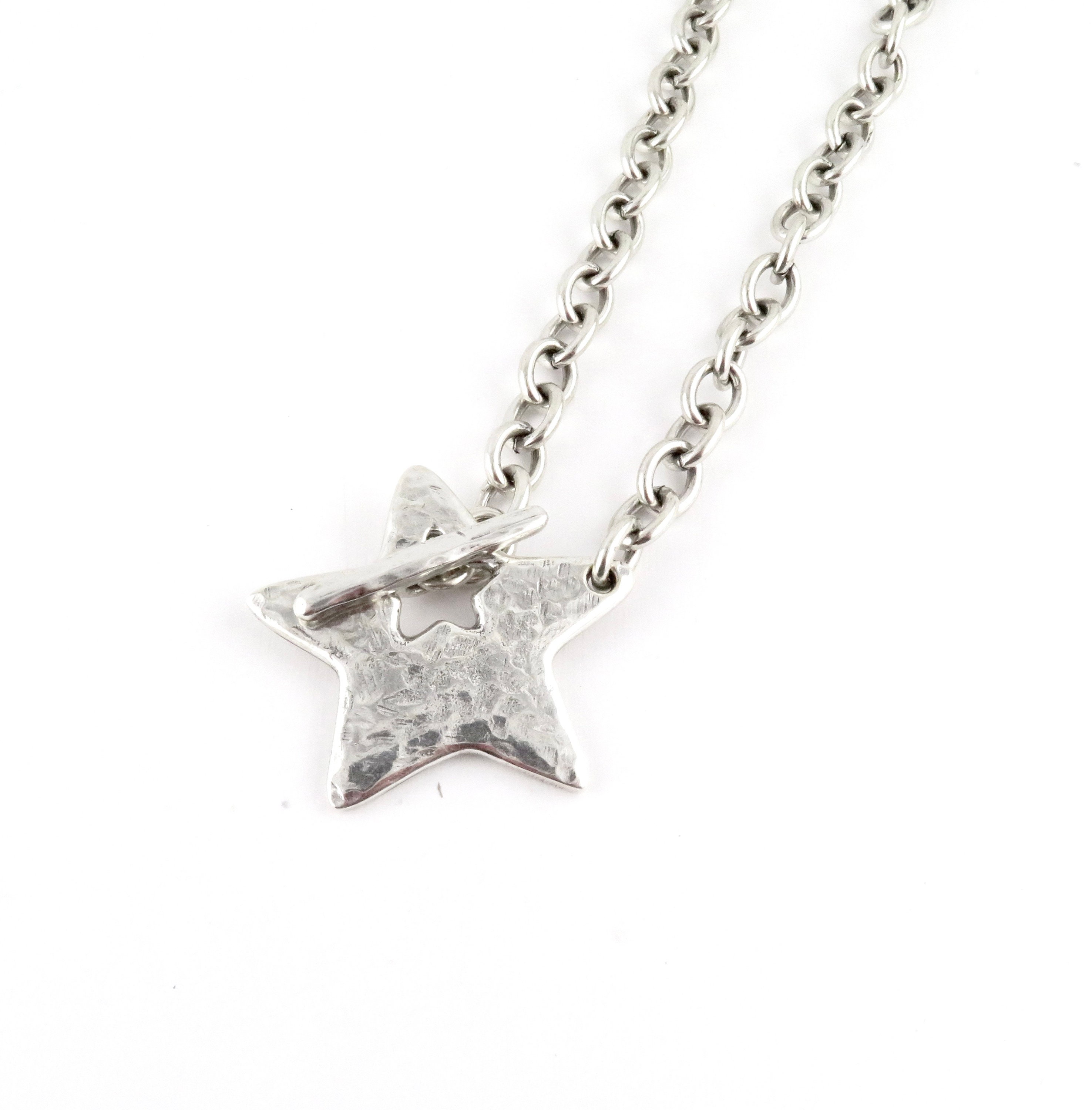 Hammered Silver Star Necklace | Chunky Star Necklace | Front Toggle ...