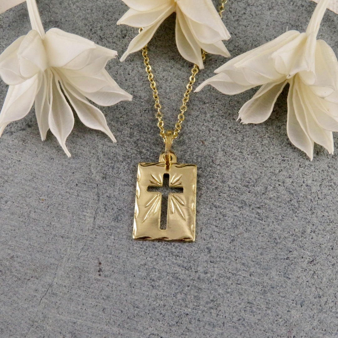Gold Cross Necklace | Gold Filled Cross Medallion | Rectangle Cross ...