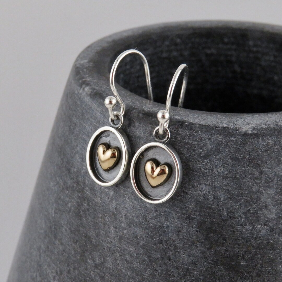 Two Tone Heart Earrings | Silver Gold Heart Earrings | Mixed Metal ...