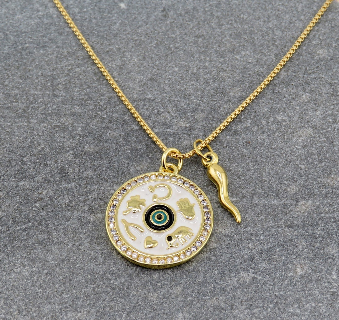 Lucky Amulet Necklace | Lucky Symbols Pendant | Gold Luck Medallion ...