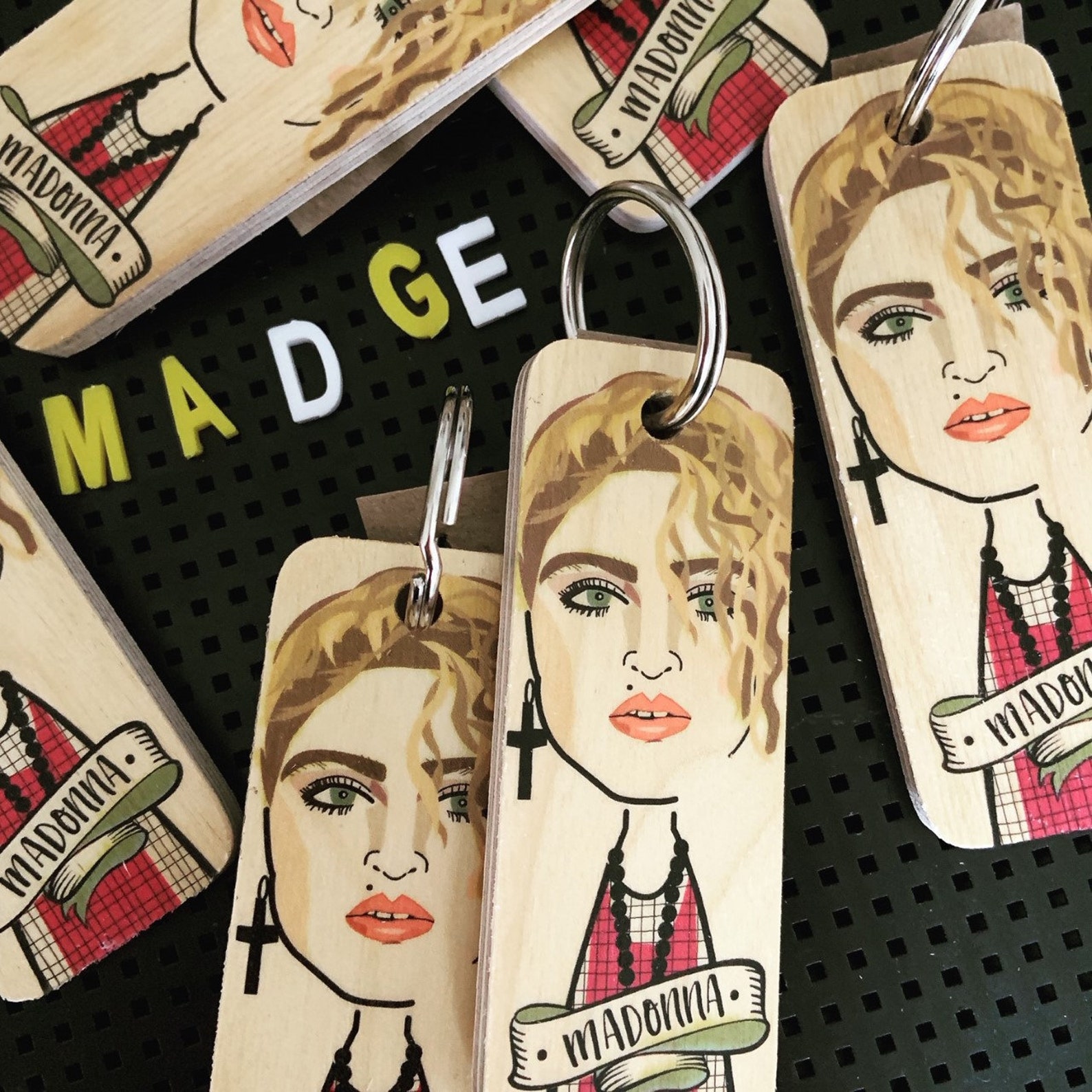 Madonna Character Wooden Keyring - Etsy
